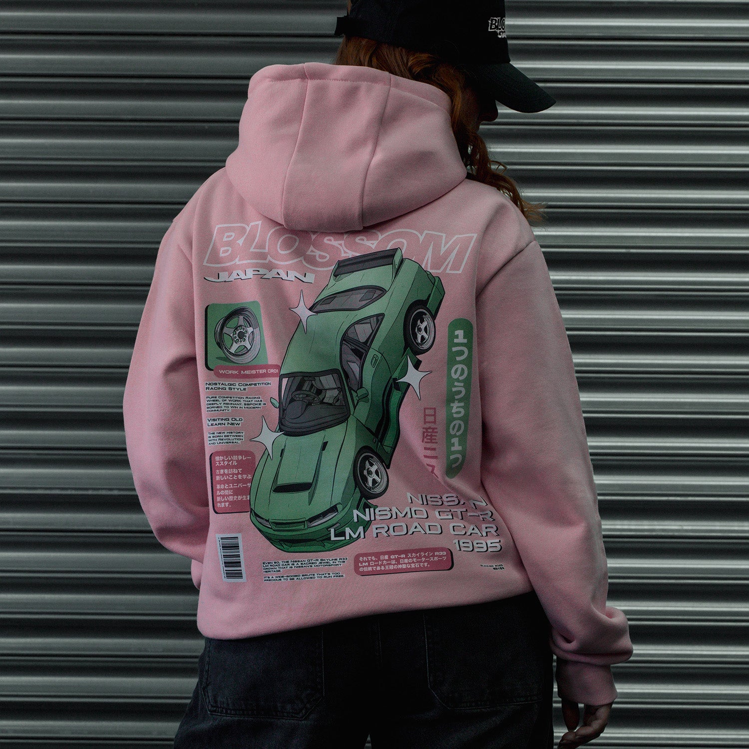 Retro Racer Relaxed Hoodie - Baby Pink | Blossom Automotive